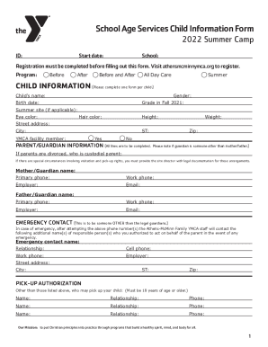 Fillable Online School Age Services Child Information Form 2 Fax Email Print - pdfFiller