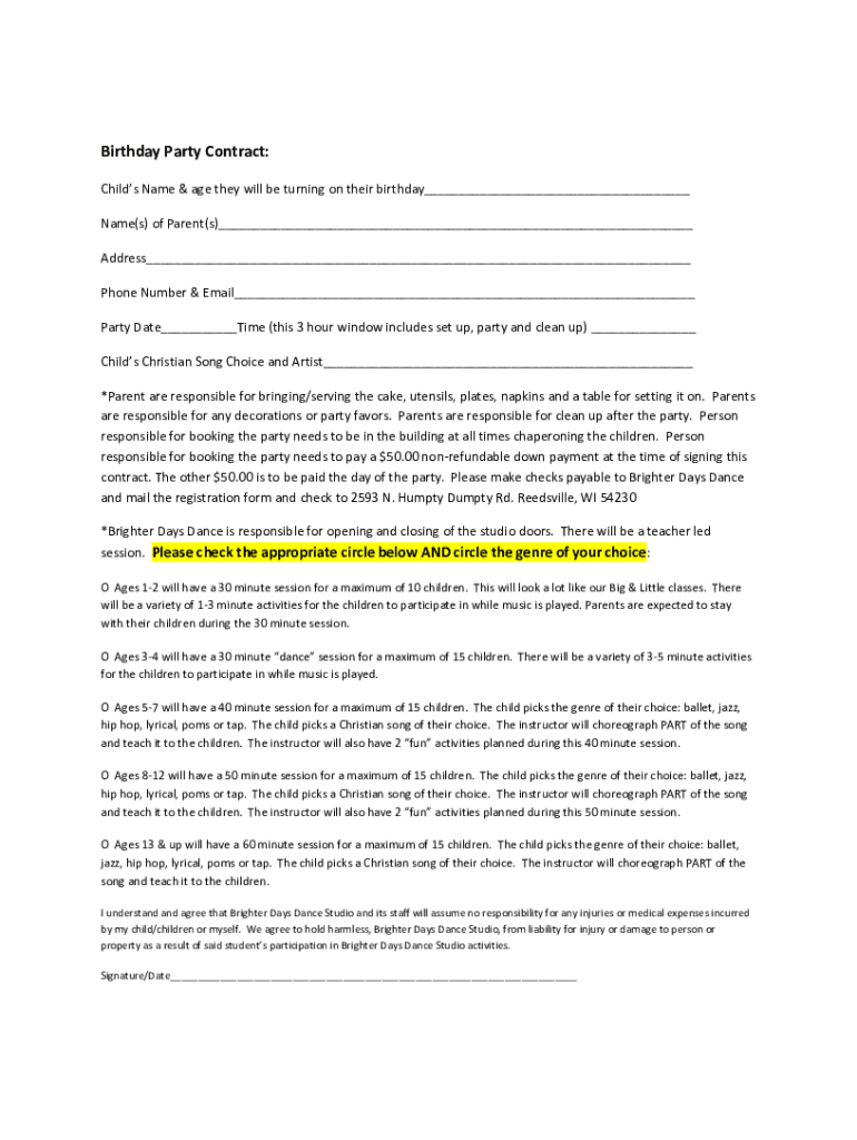 Fillable Online Children's Party EtiquetteKids Party Ideas at Birthday ...