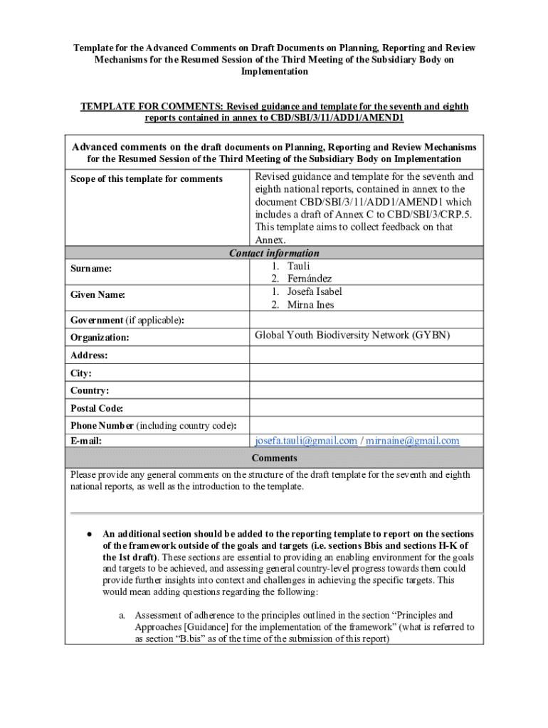 Fillable Online Revised guidance and template for the seventh and ...