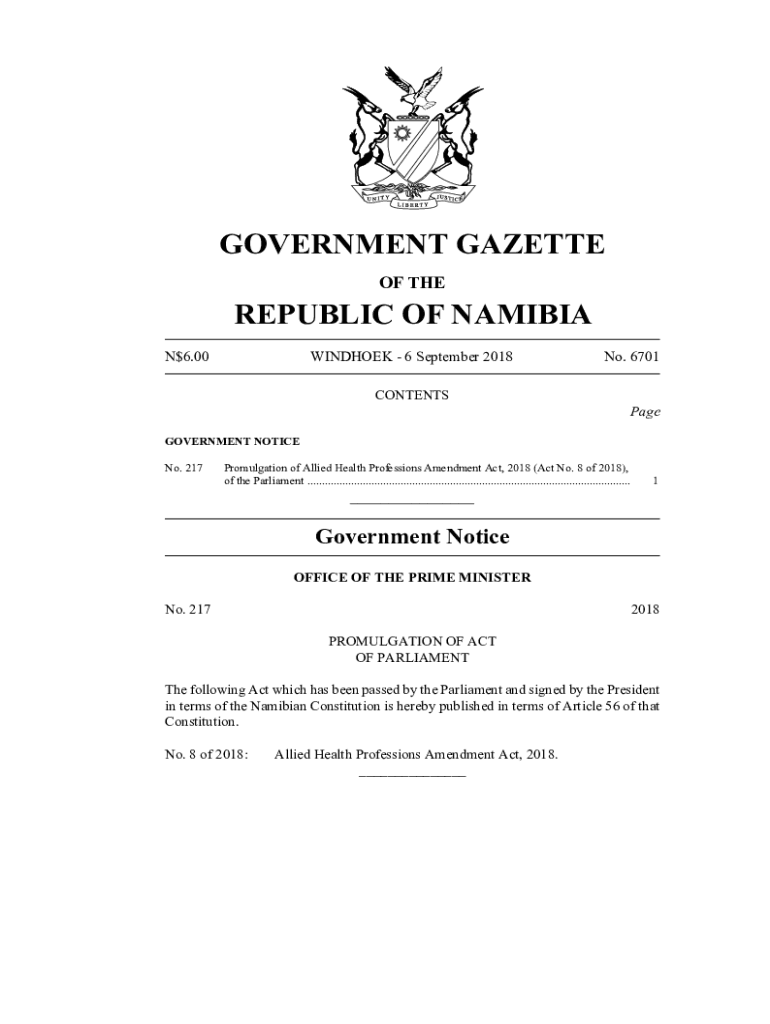 Fillable Online GOVERNMENT GAZETTE REPUBLIC OF NAMIBIA - NamibLII Fax Email Print - pdfFiller