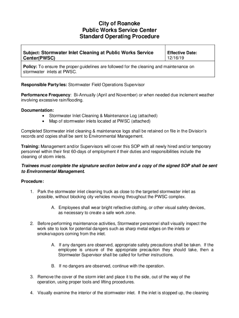 Fillable Online Standard Operating Procedures Storm Drain System ...