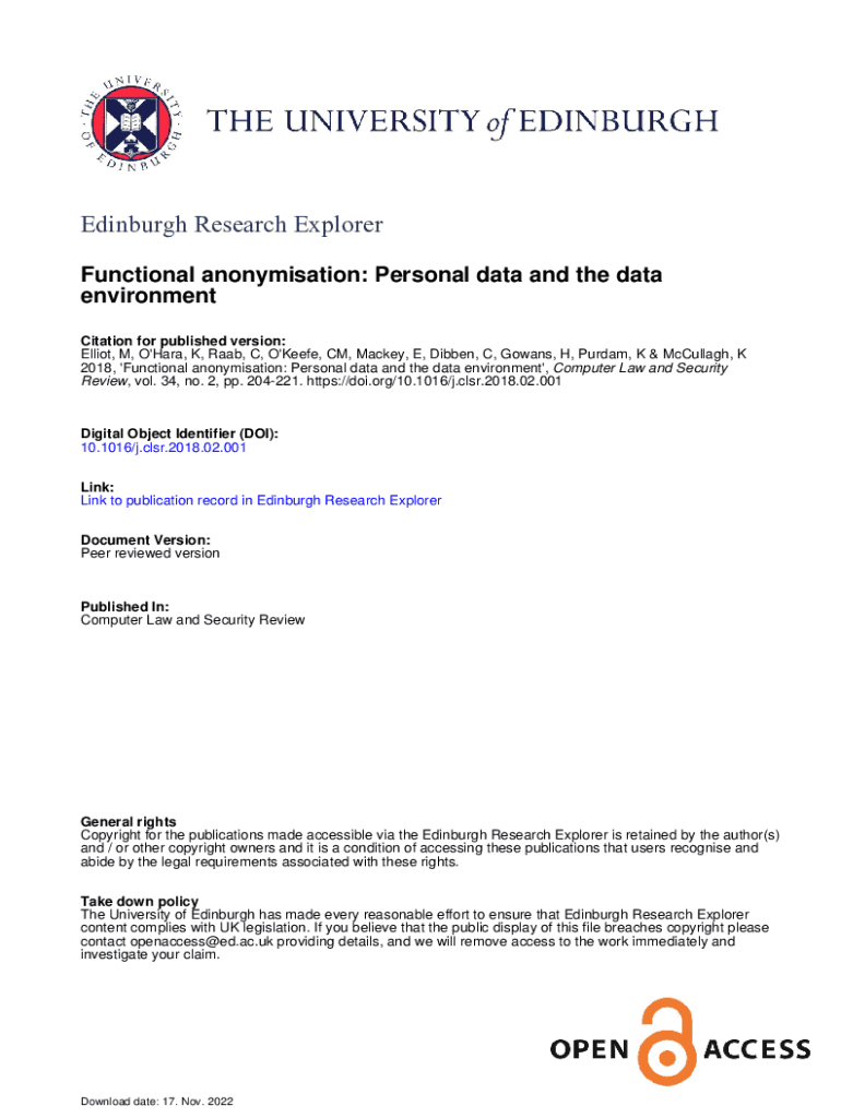 Fillable Online Functional anonymisation: Personal data and the data environment ... Fax Email ...