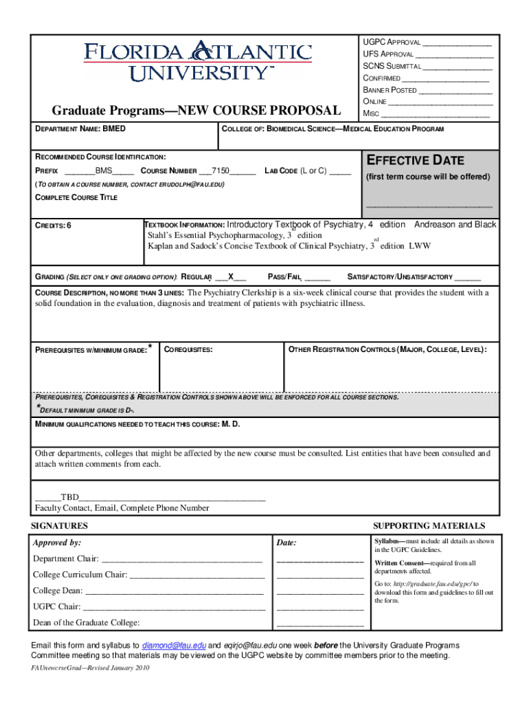 Fillable Online UGPC ApPROVAL FLORIDA ATLANTIC UFS ApPROVAL UNIVERSITY ...