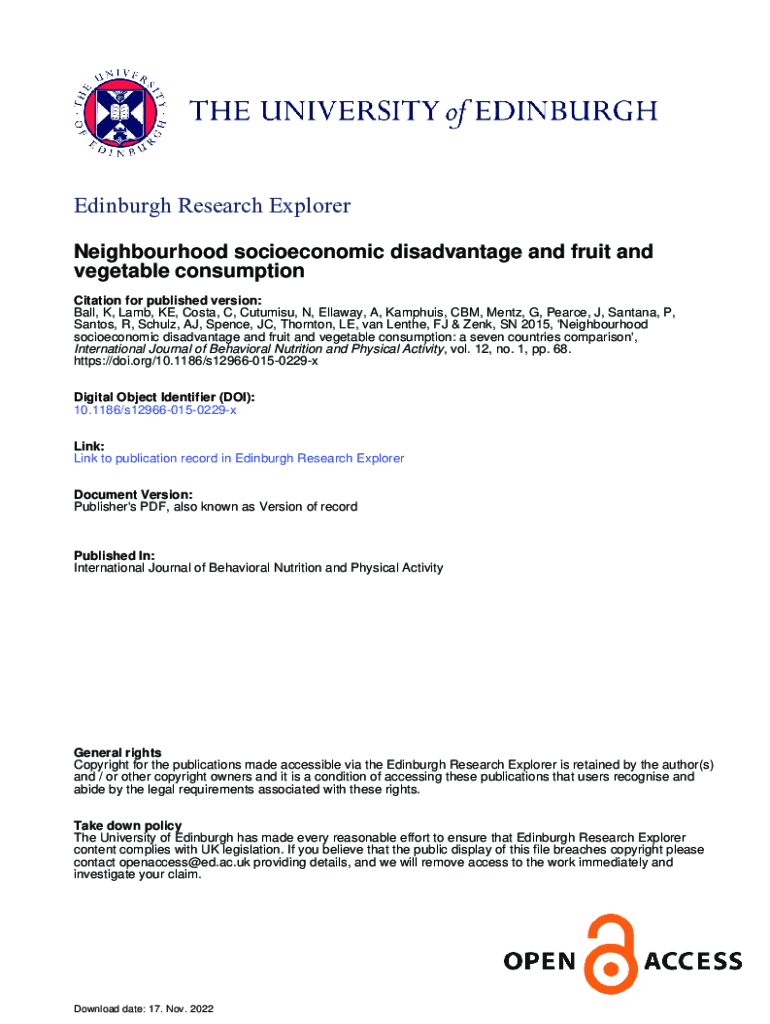 Fillable Online Neighbourhood socioeconomic disadvantage and fruit and ...