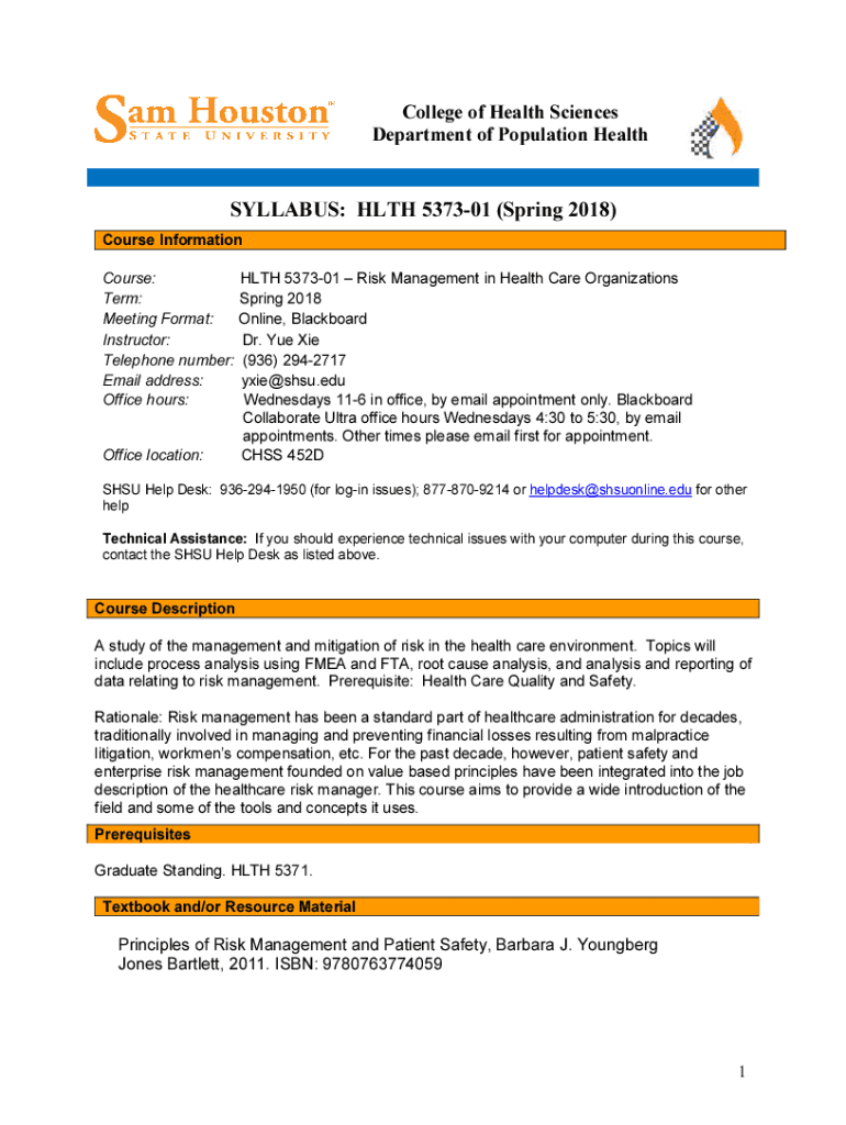 Fillable Online HLTH 3390 Syllabus.pdf - College of Health Sciences Department of ... Fax Email ...