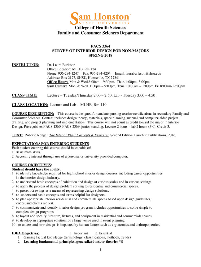 Fillable Online facs 3364 survey of interior design for non-majors spring 2018 Fax Email Print ...