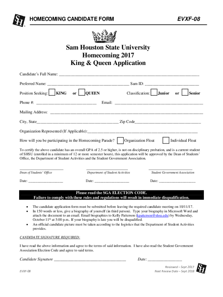 Fillable Online shsu.eduhomecomingHomecoming - Sam Houston State ...