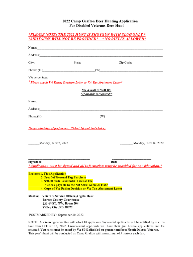 Fillable Online 1998 Camp Grafton Deer Hunting Application Fax Email ...