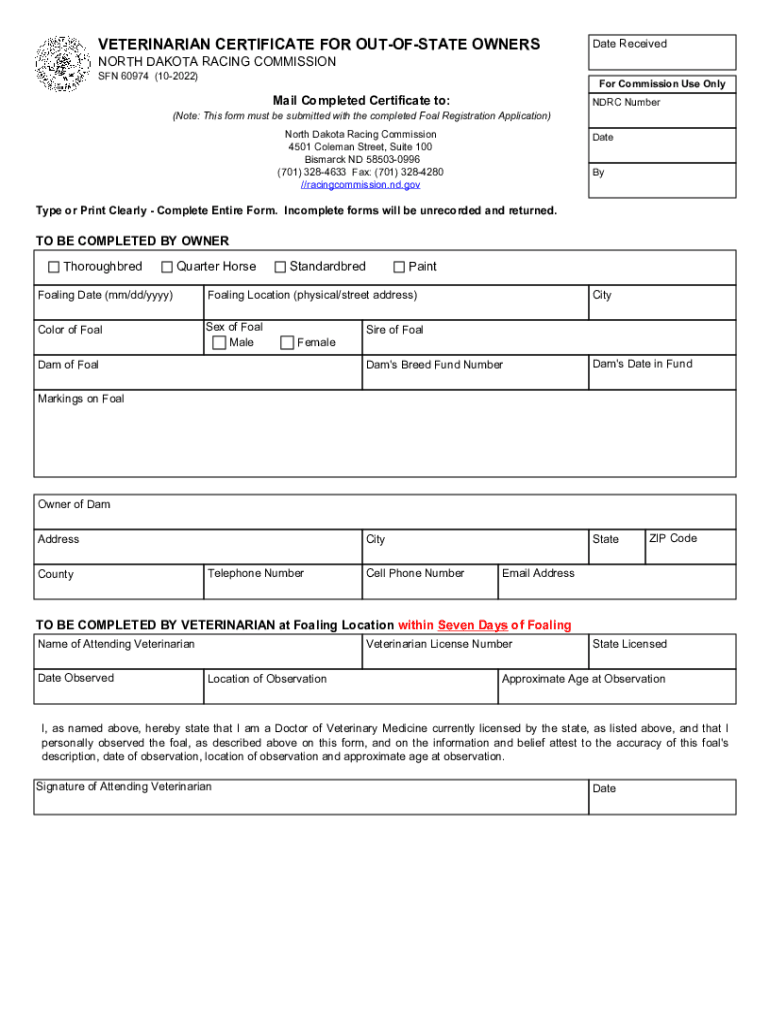 Fillable Online VETERINARIAN CERTIFICATE FOR OUT-OF-STATE OWNERS Fax ...