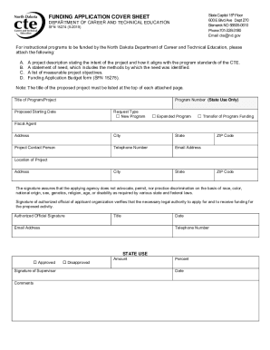 Fillable Online FUNDING APPLICATION COVER SHEET - ND CTE Fax Email ...