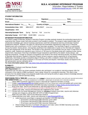 Fillable Online msutexas.eduacademicsbusinessB.B.A. or M.B.A. ACADEMIC INTERNSHIP PROGRAM - MSU ...