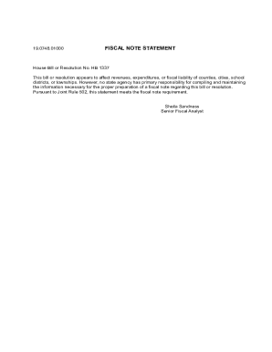 Fillable Online FISCAL NOTE STATEMENT - North Dakota Legislative Branch ...