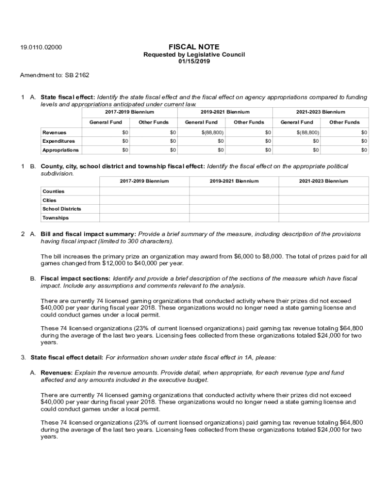 Fillable Online FISCAL NOTERequested by Legislative Council 01/10/2019 ...