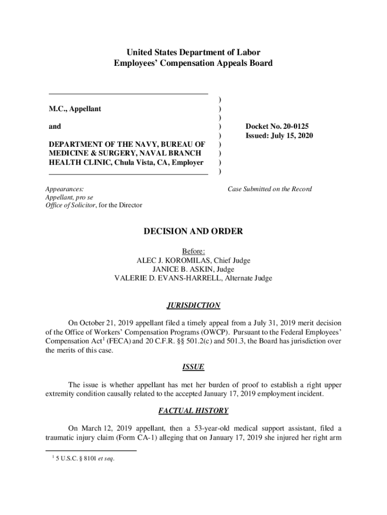 Fillable Online 20-0125: M.C. and DEPARTMENT OF THE NAVY, BUREAU ...