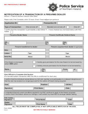 Fillable Online Firearms Form 30-50 - Notification of a transaction by ...