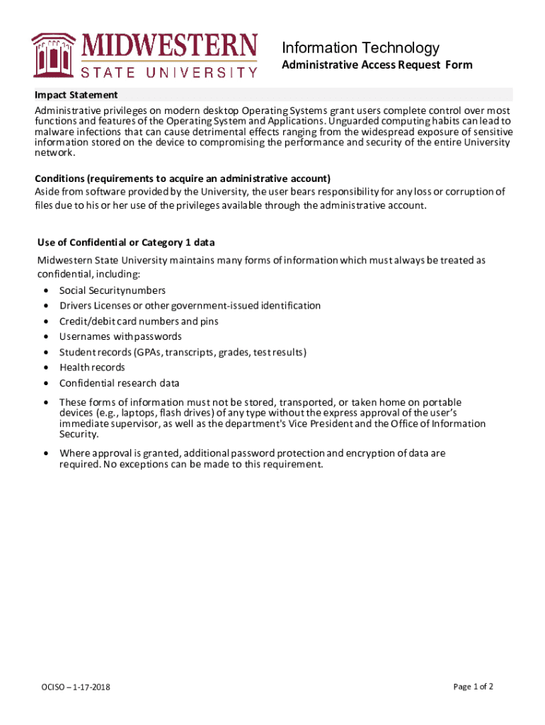 Fillable Online Information Technology - Administrative Access Request ...