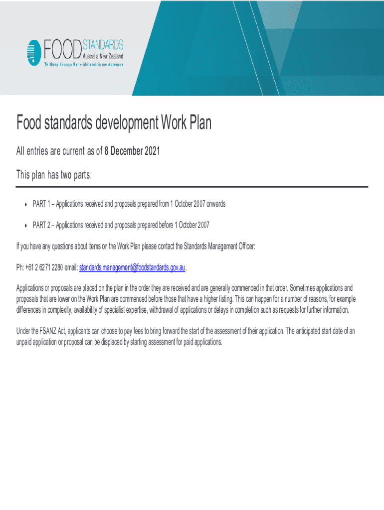 Fillable Online Work Plan - Food StandardsWork Plan - Food StandardsFood Safety Modernization ...