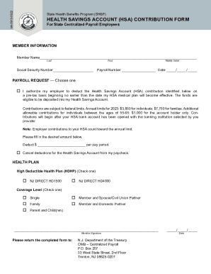 Fillable Online HEALTH SAVINGS ACCOUNT (HSA) CONTRIBUTION FORM Fax ...