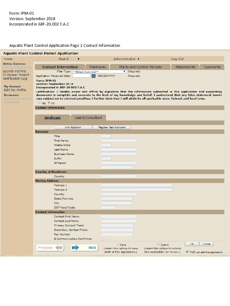 Fillable Online Form: IPM-01 Version: September 2018 Incorporated in ...