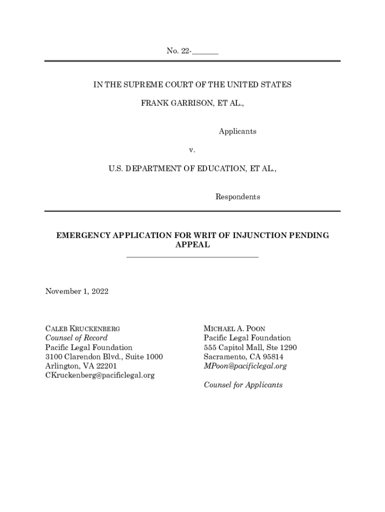 Fillable Online pacificlegal.orgwp-contentuploadsEMERGENCY APPLICATION FOR WRIT OF INJUNCTION ...