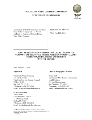 Fillable Online docs cpuc ca A.14-04-035 Joint Motion to Admit ...