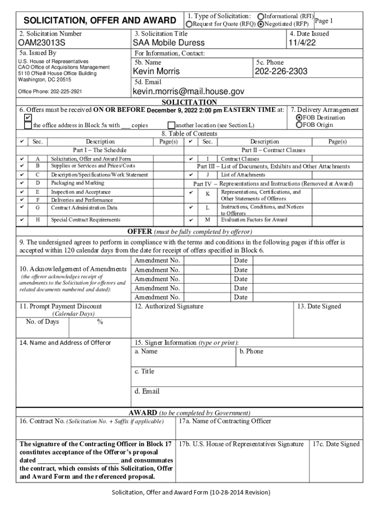 Fillable Online SOLICITATION, OFFER AND AWARD Informational RFI Request for Quote (RFQ ... Fax ...