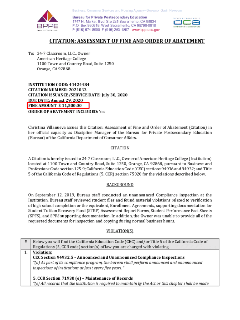Fillable Online AMERICAN HERITAGE COLLEGE - BPPE Fax Email Print ...