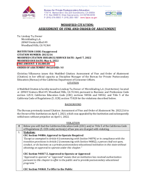 Fillable Online MODIFIED CITATION: ASSESSMENT OF FINE - California ...