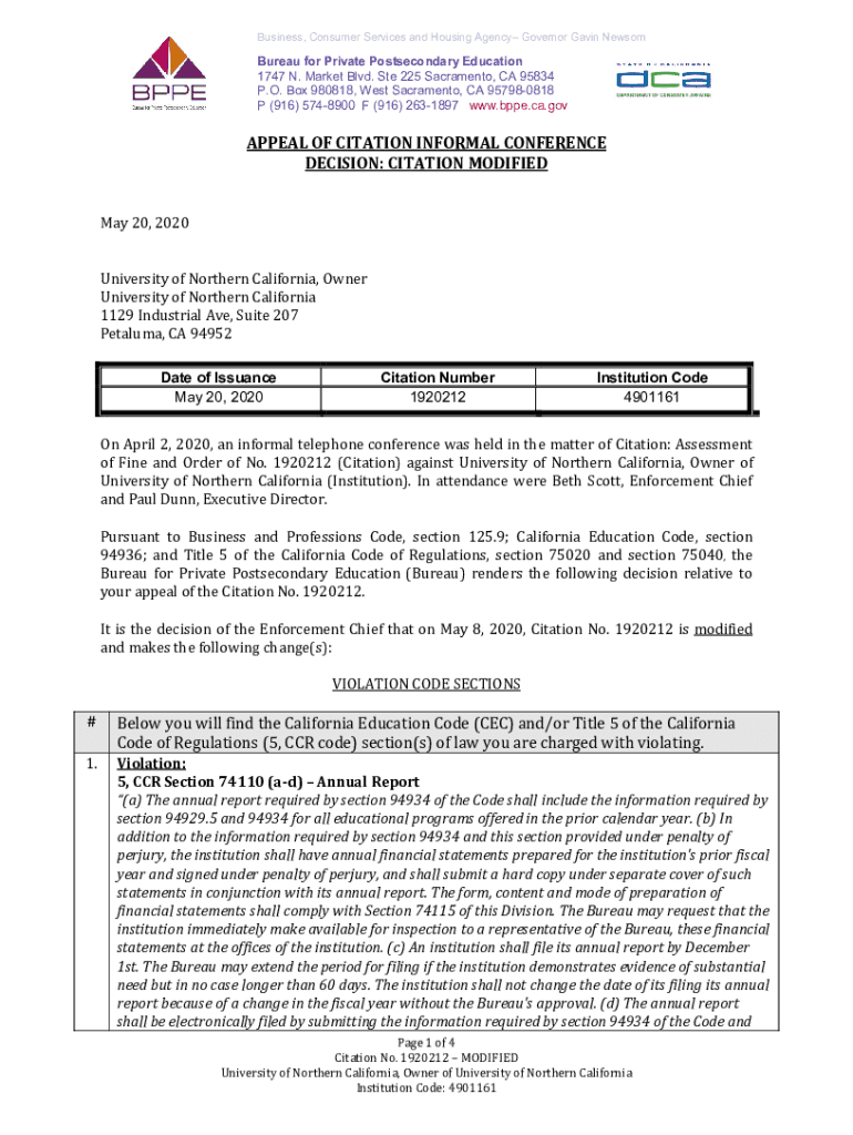 Fillable Online UNIVERSITY OF NORTHERN CALIFORNIA. UNIVERSITY OF ...