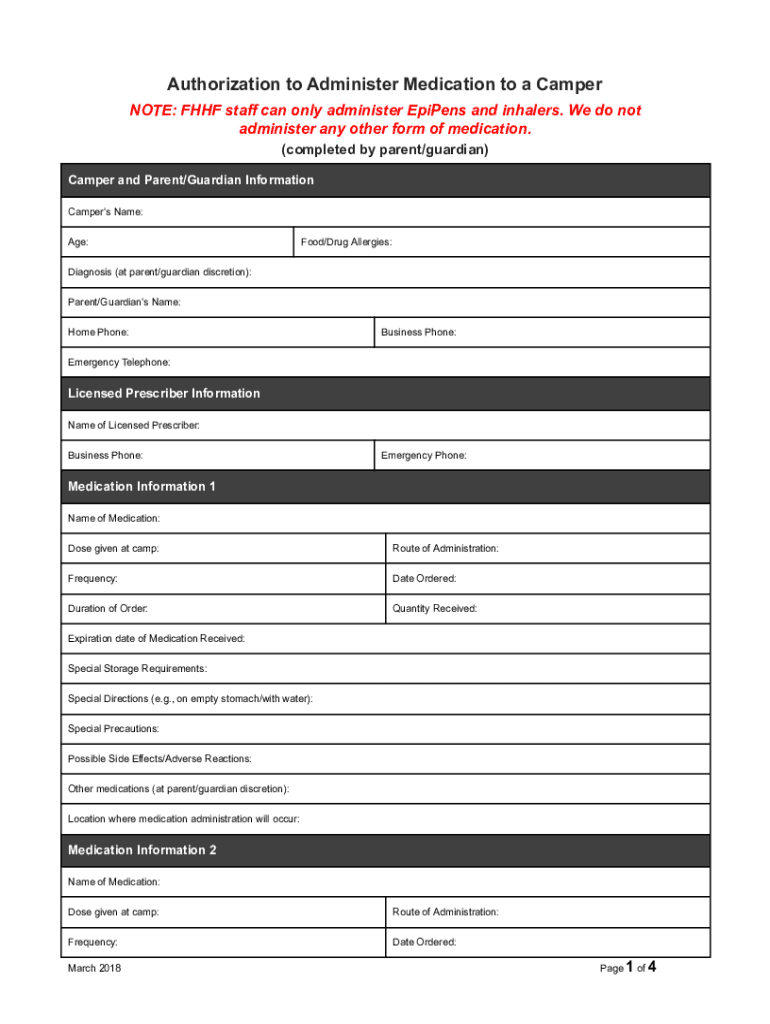 Fillable Online 430-Parent Authorization to Administer Medications to a ...