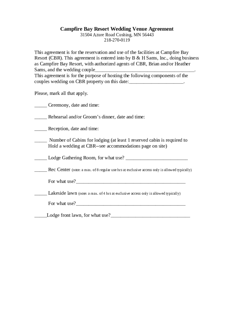 Wedding Venue Agreement Doc Template | pdfFiller