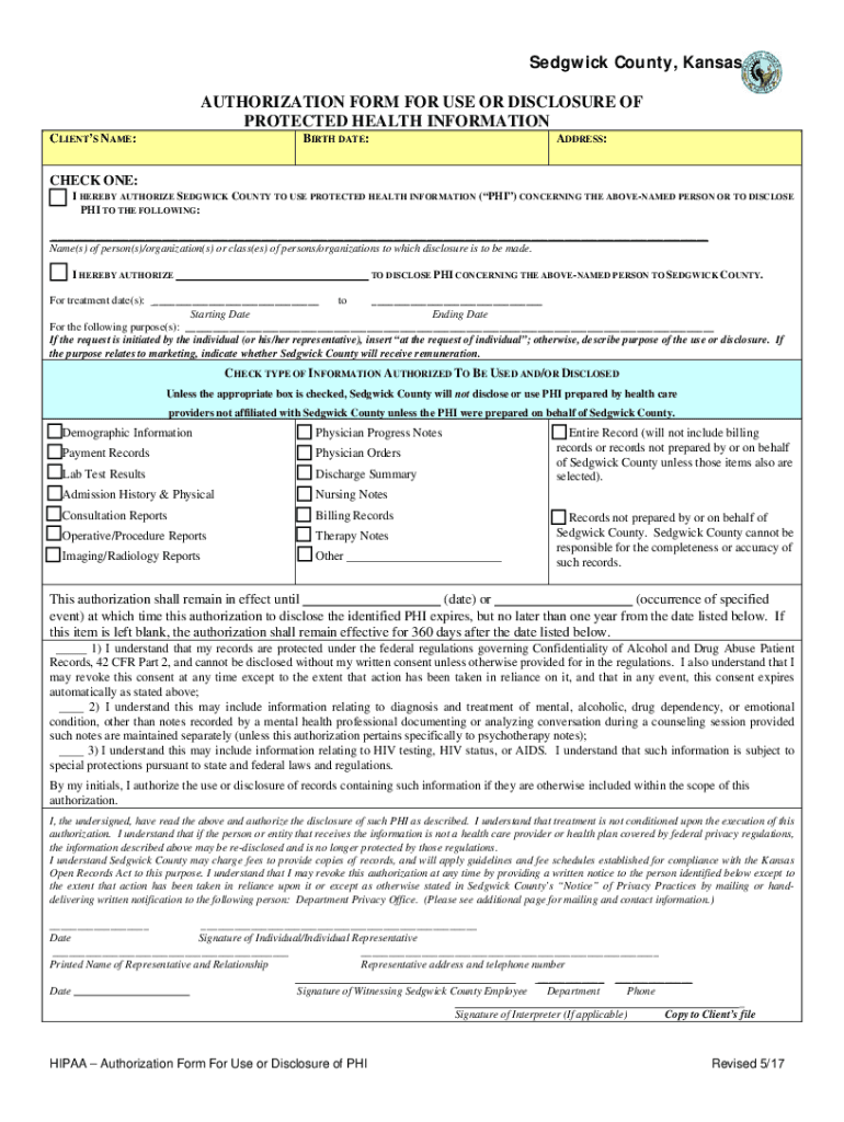 Fillable Online HIPAA - Authorization Form for Use or Disclosure of PHI ...