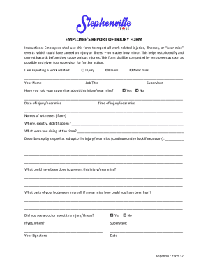 Fillable Online Employee Report of Injury Form - University of ...