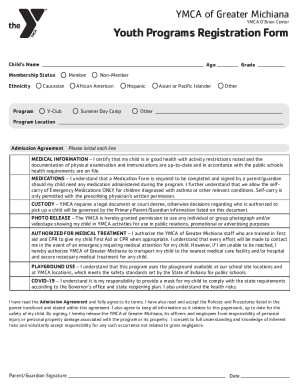Fillable Online YMCA OBrien Center Youth Programs Registration Form Fax ...
