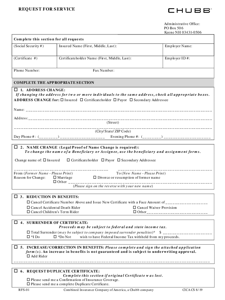 Fillable Online Fillable Online CHUBB Request for Service - ncretiree ...