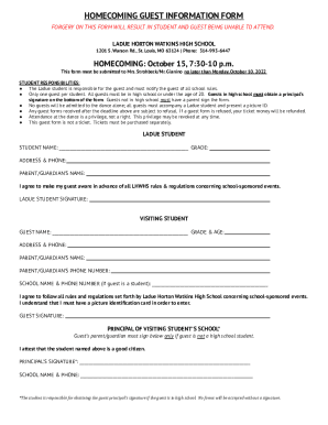 Fillable Online Homecoming Guest Forms - Fill and Sign Printable ...