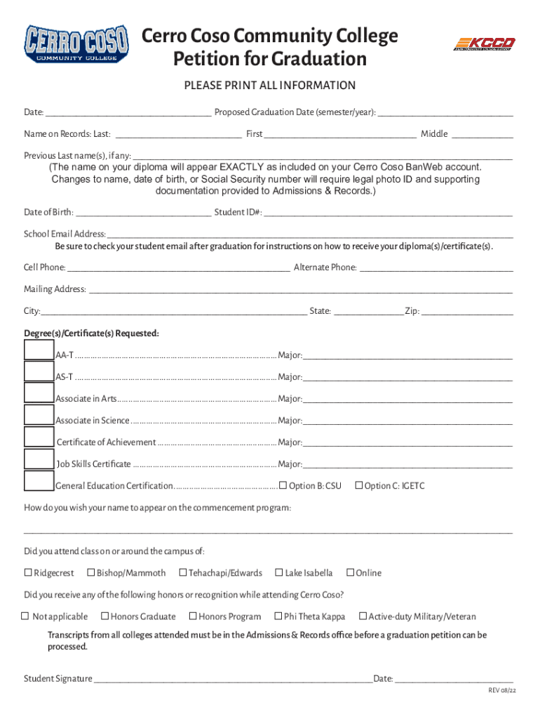 Fillable Online fill.ioCerro-Coso-Community-College-PetitionFillable ...