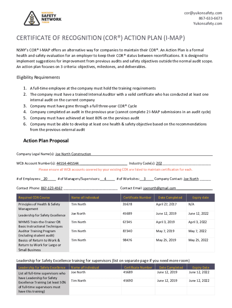 Fillable Online Certificate of Recognition (COR) - Construction Safety Nova Scotia Fax Email ...