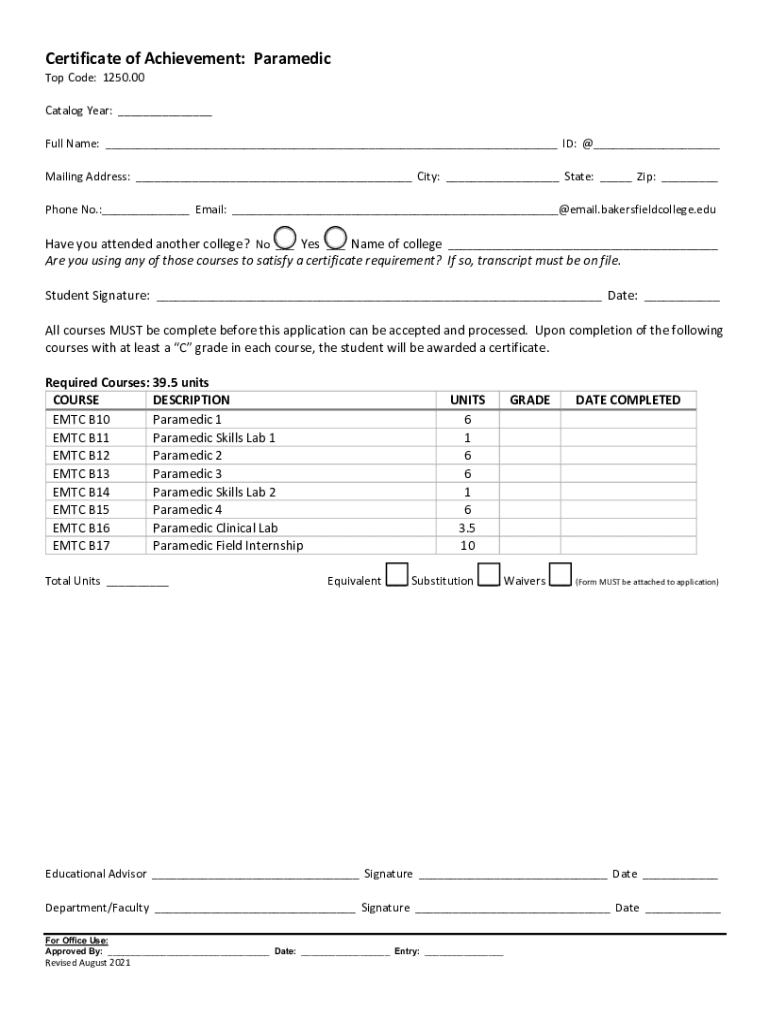 Fillable Online Emergency Medical Technician Certificate - Basic ...