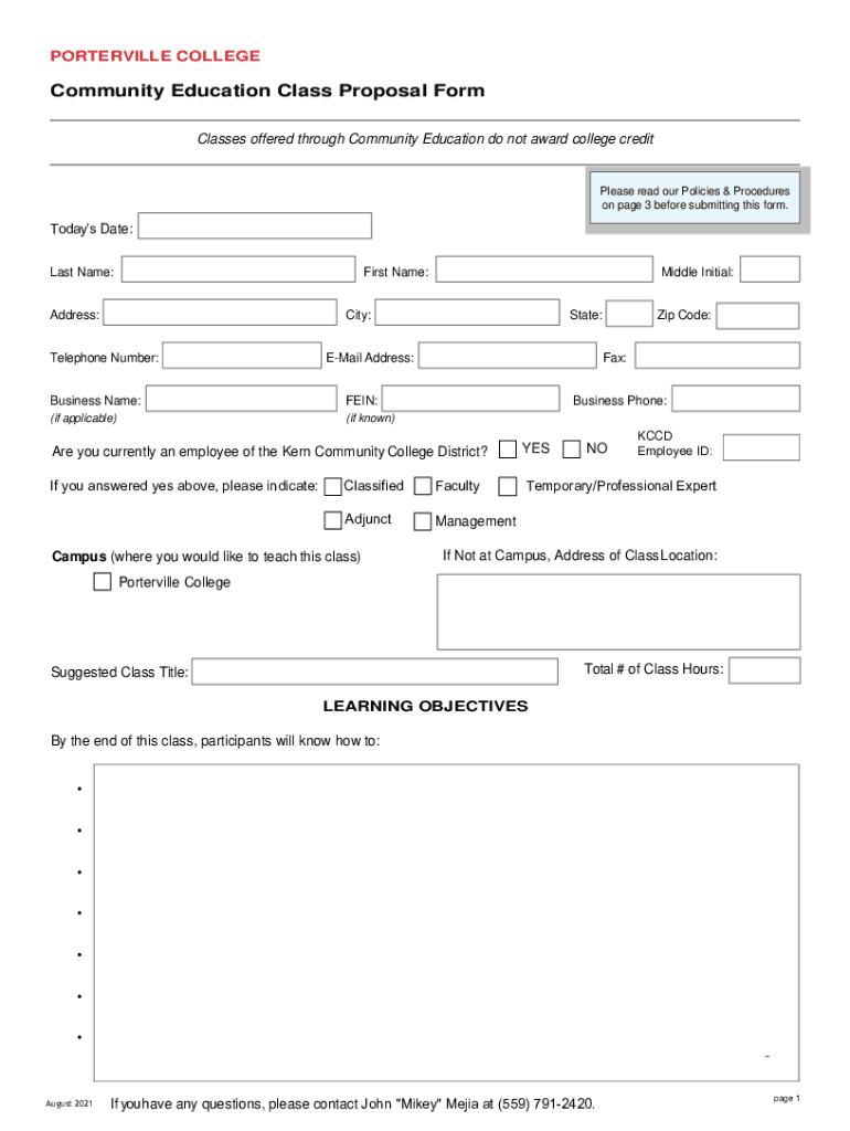 Fillable Online Community Education Class Proposal Form - AWS Fax Email ...