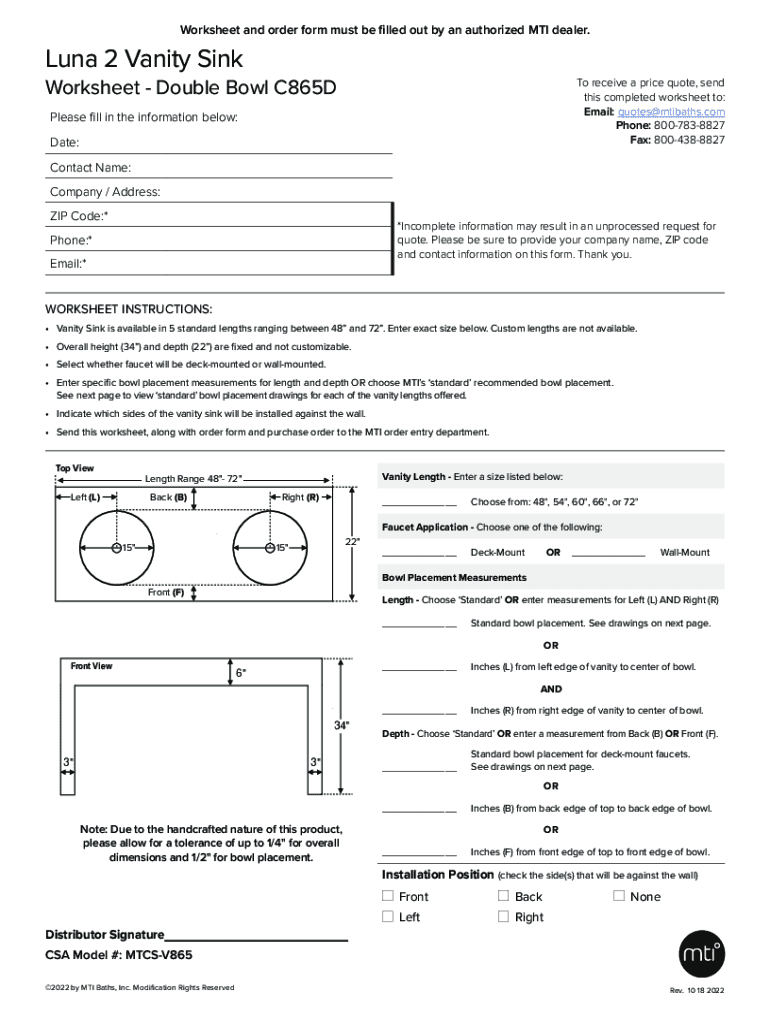 Fillable Online Worksheet and order form must be filled out by an ...