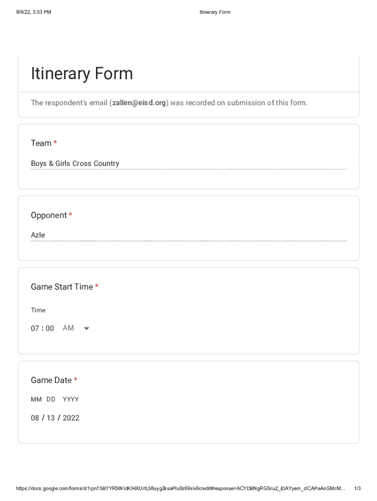 Fillable Online Itinerary Form - Amazon S3 Fax Email Print - pdfFiller