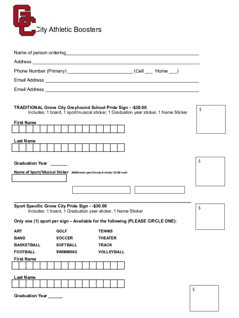 Fillable Online Grove-City-Athletic-Boosters-Pride-Sign-Order-form (2 ...