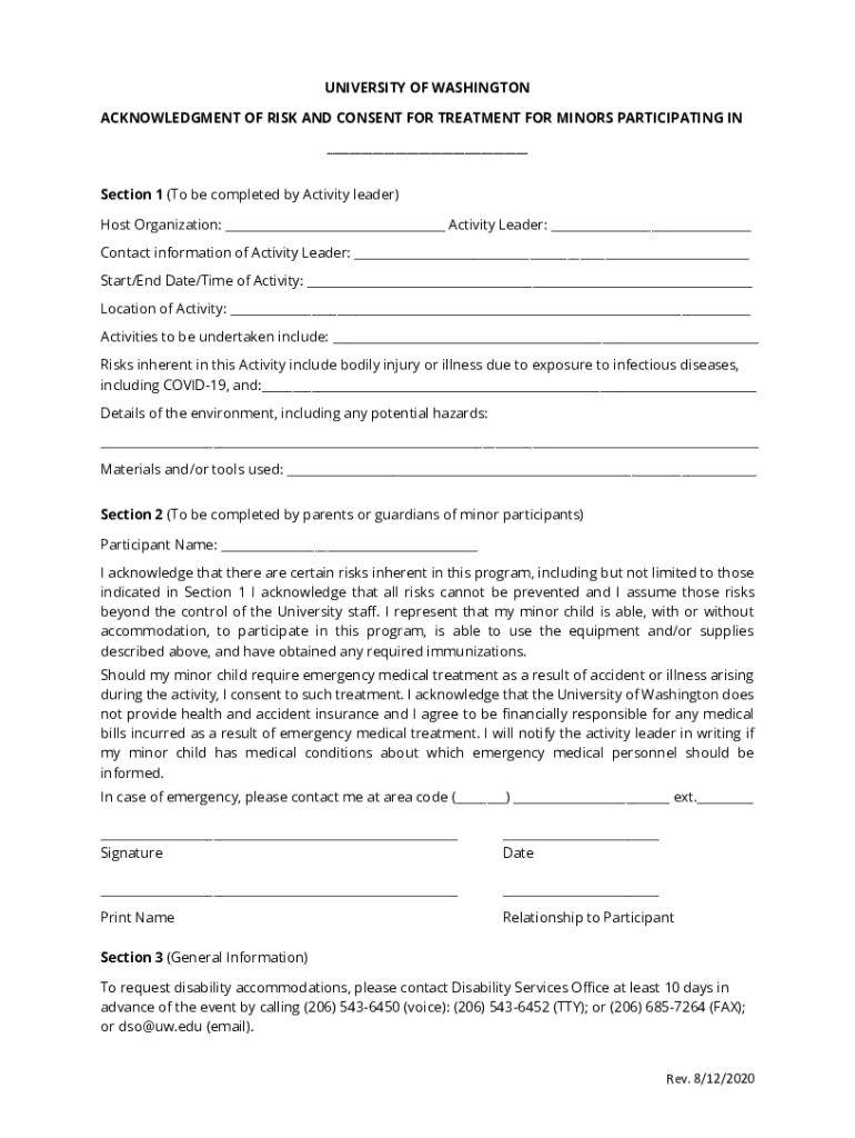 Fillable Online Acknowledgment of risk forms - Office of the Youth Protection Coordinator Fax ...