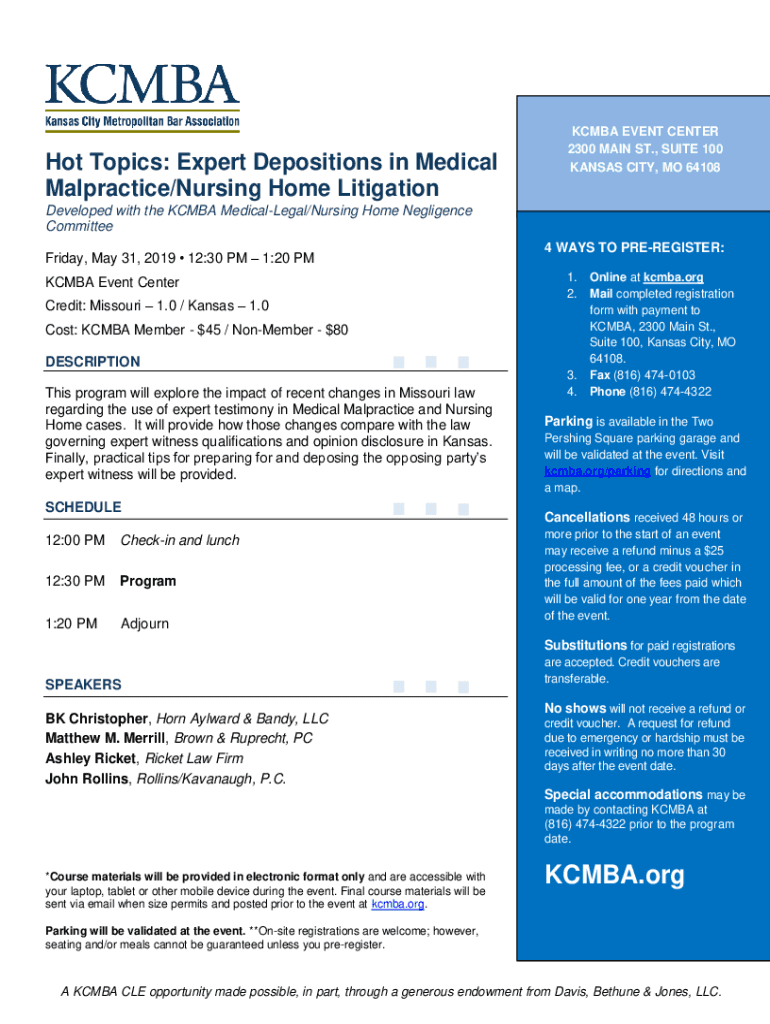 Fillable Online Display event - Hot Topics: Expert Depositions in ...
