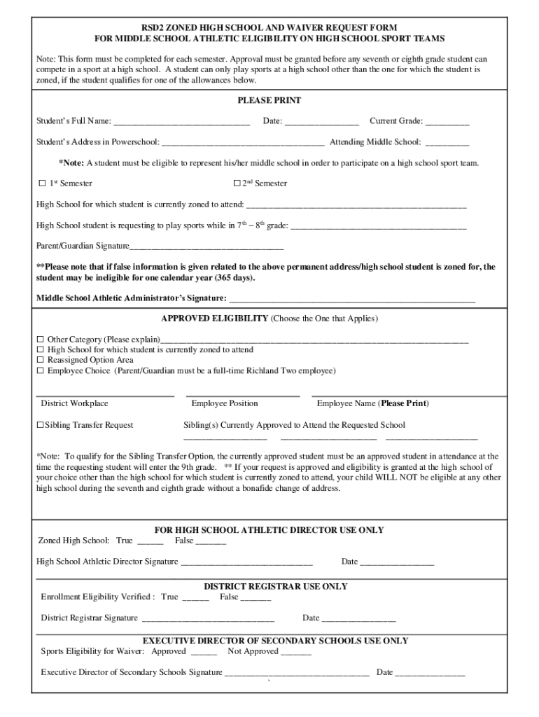 Fillable Online rsd2 zoned high school and waiver request form - Amazon ...