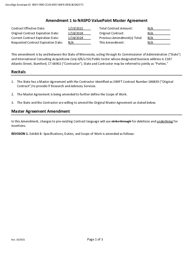 Fillable Online Amendment 1 to NASPO ValuePoint Master Agreement - Amazon Web Services ... Fax ...