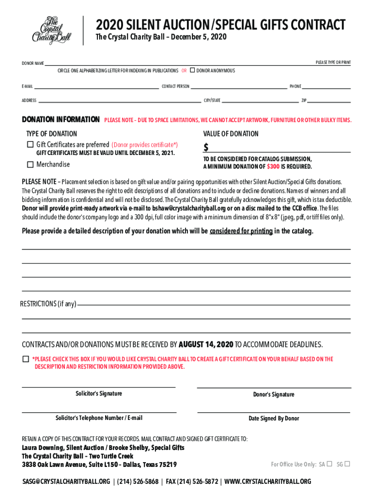 Fillable Online SILENT AUCTION & SPECIAL GIFTS - Crystal Charity Ball Fax Email Print - pdfFiller