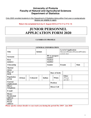 Fillable Online JUNIOR PERSONNEL APPLICATION FORM 2020 Fax Email Print - pdfFiller