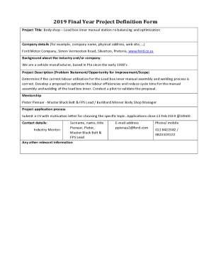 Fillable Online 2019 Final Year Project Definition Form Fax Email Print - pdfFiller